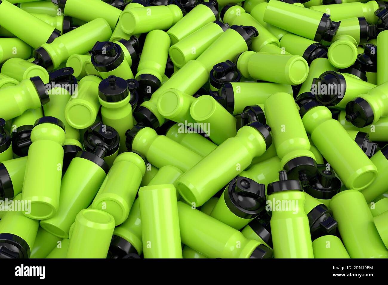 Pile of plastic sport shaker for protein drink powder on white ...