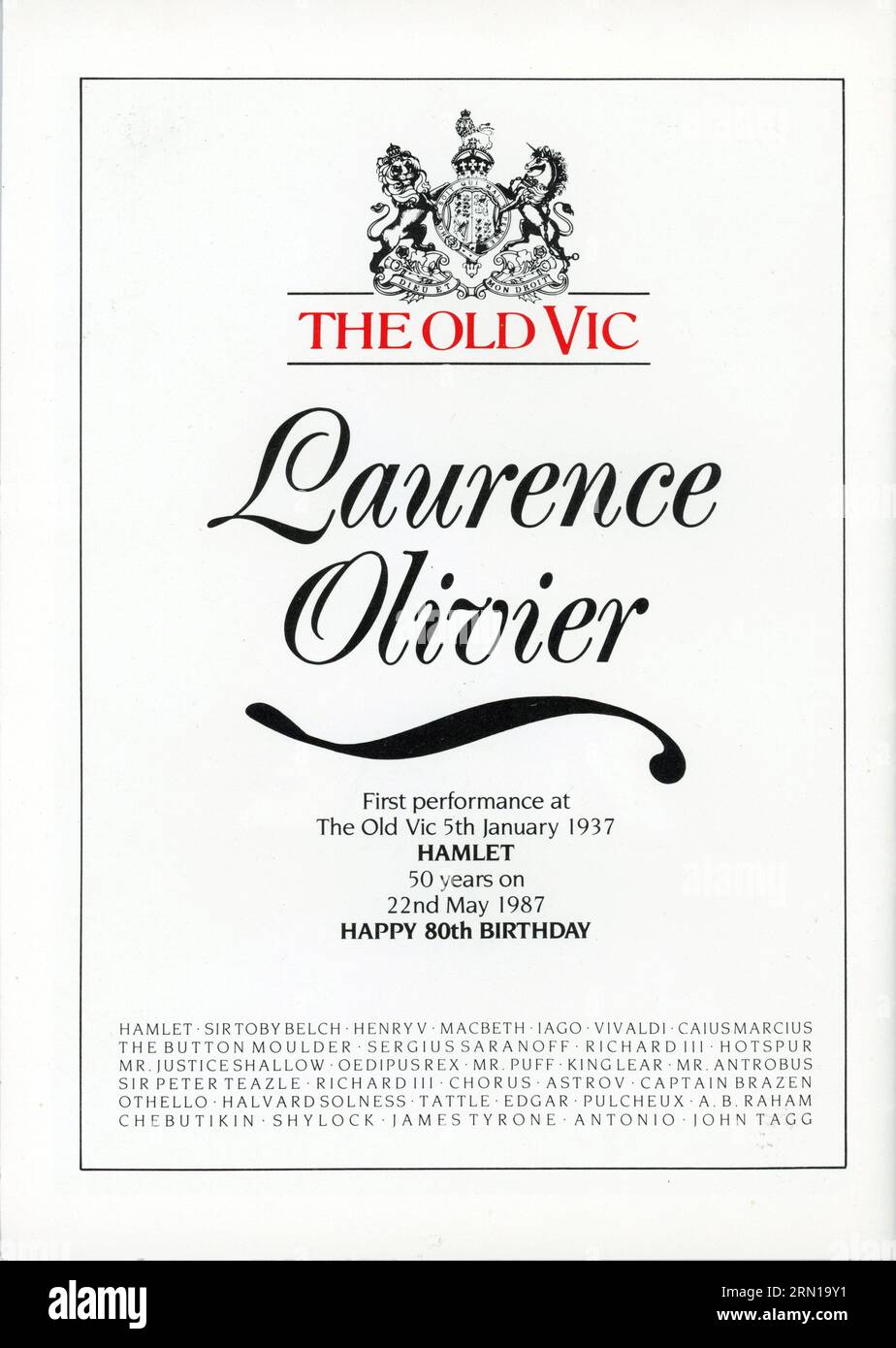 Back page of programme / brochure for HAPPY BIRTHDAY SIR LARRY A ...