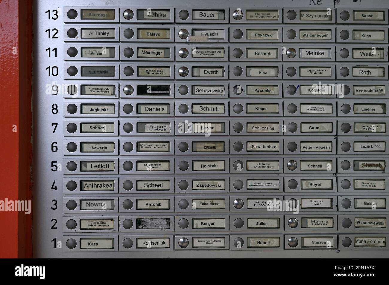 Bell board of a high-rise building in Berlin Tegel Stock Photo - Alamy