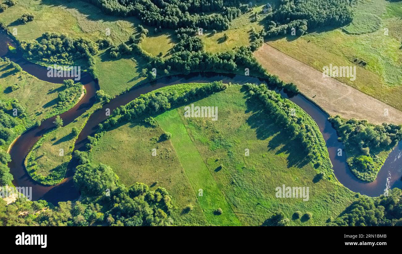 Lithuanian river Merkys and its loop. View from above. Merkys loop ...