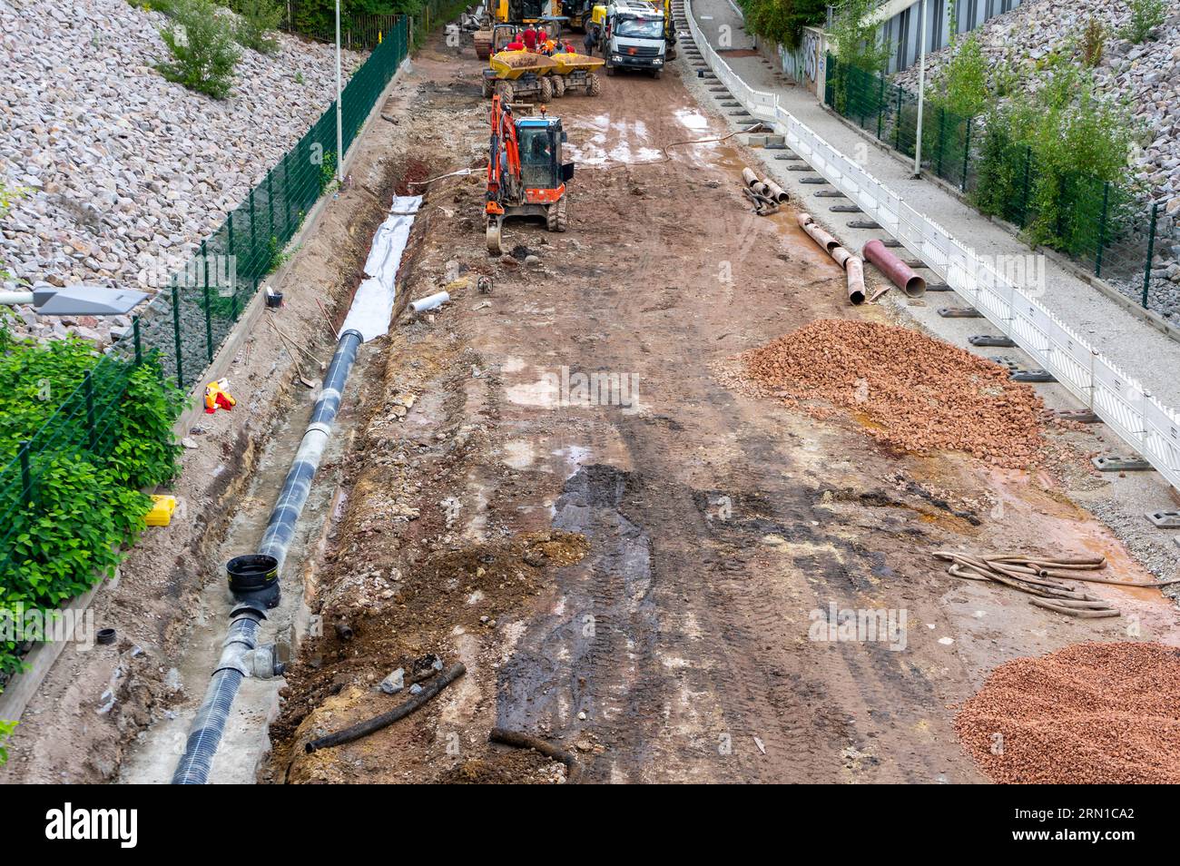 Rehabilitation of the pavement of a road, construction site Stock Photo ...