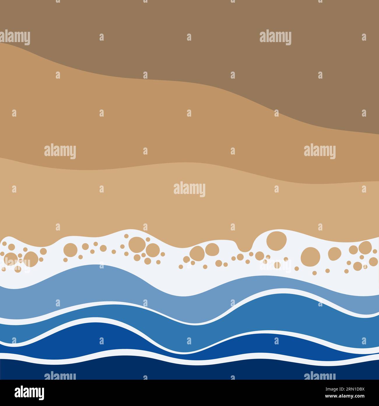 Sea waves sandy shore top view. Summer beach background vector template ...