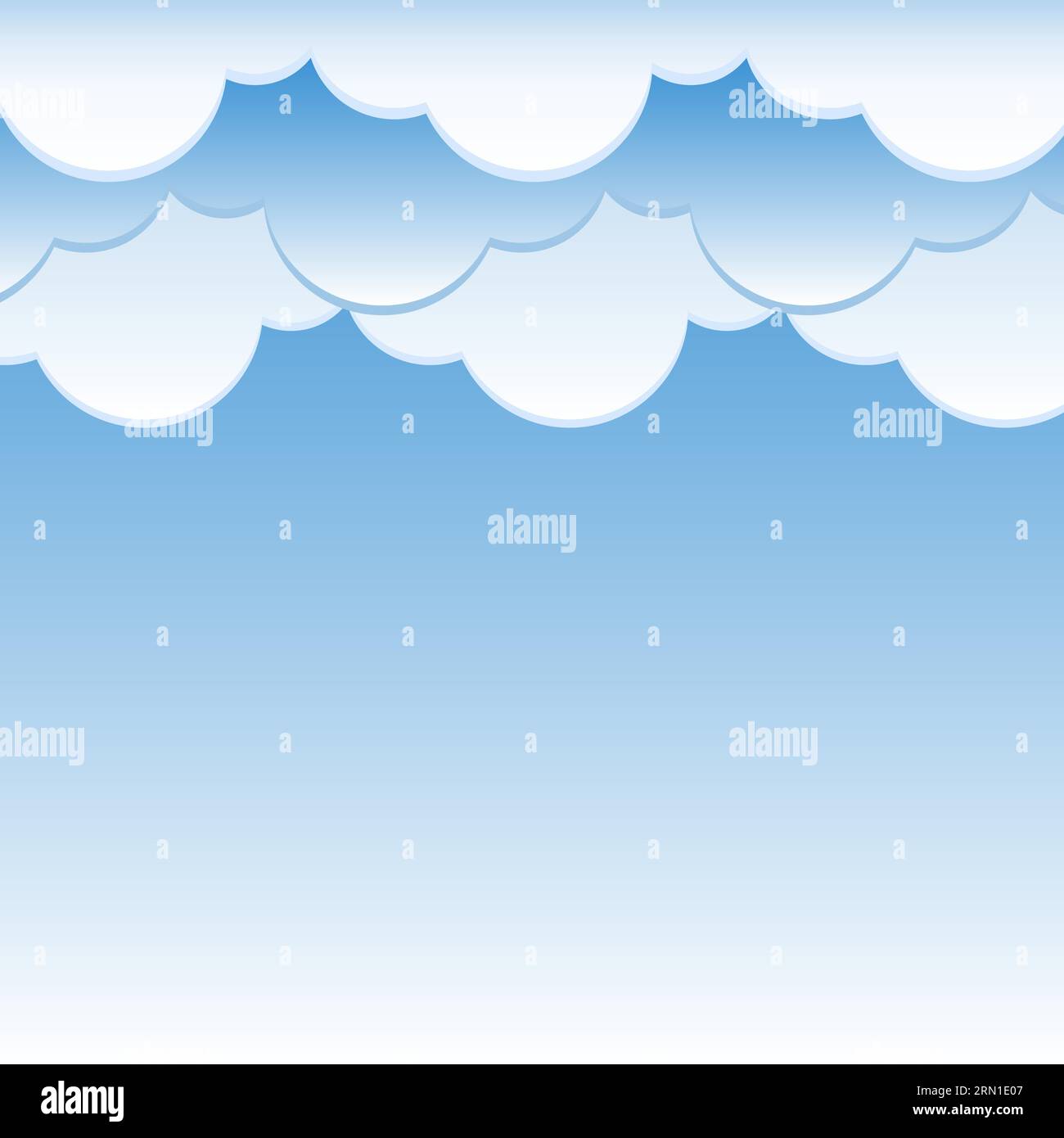 Frame of flat clouds, gradation of blue semicircular clouds template ...