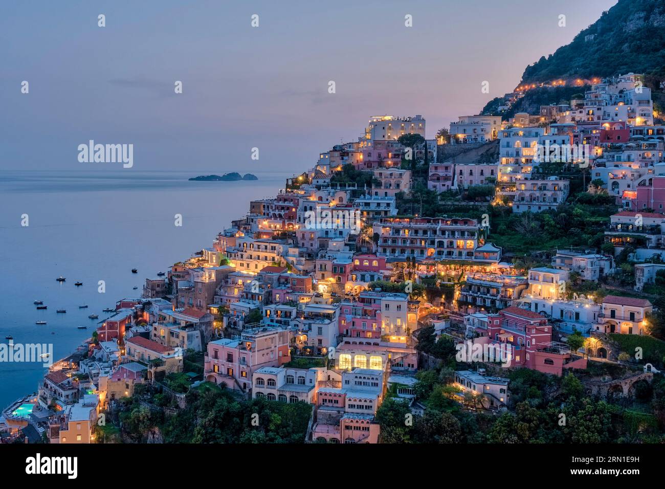 The white houses of the town of Positano on the Amalfi Coast, perched ...