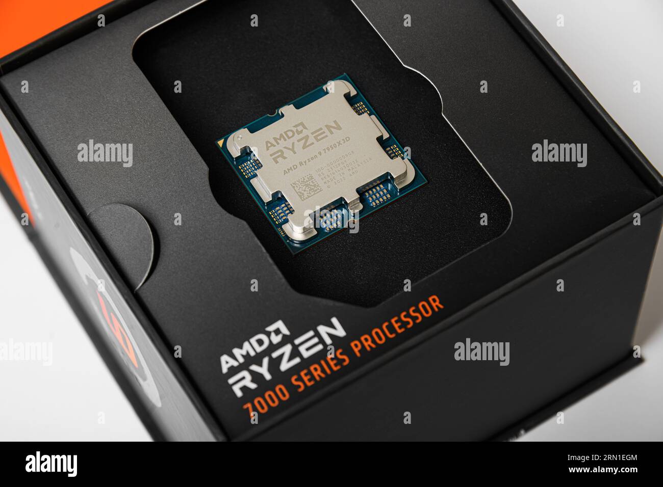 AMD Ryzen 9 7950X3D processor close-up. Studio shot Stock Photo - Alamy