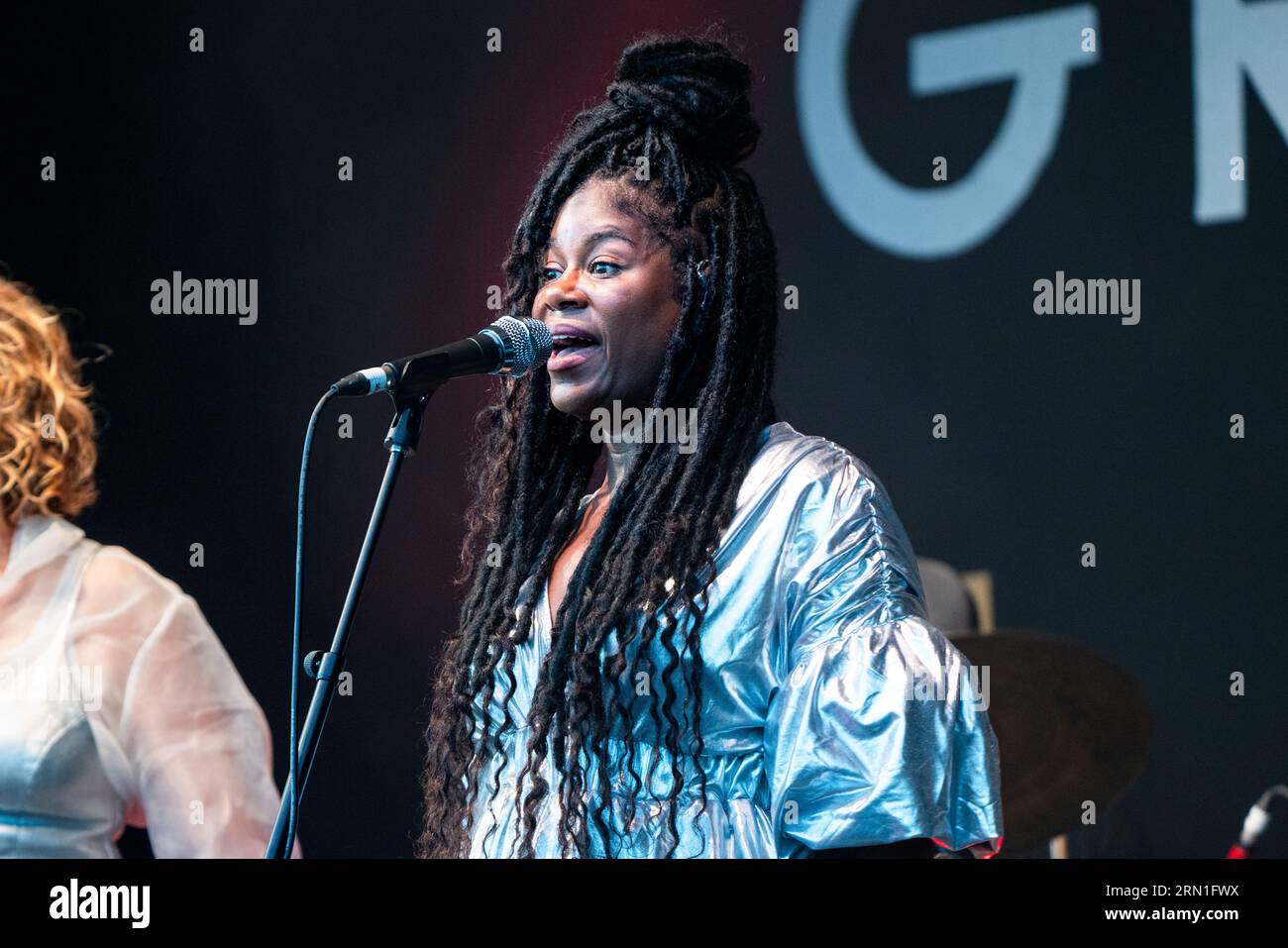 Nya Gazelle Brown of Say She She on the Walled Garden Stage at Green ...
