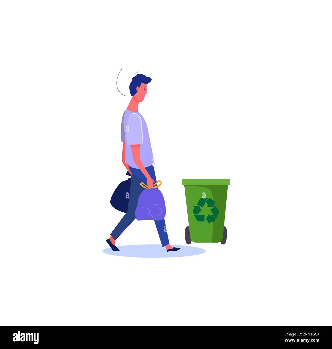 Smiling man holding trash bags while walking to recycling bin Stock ...