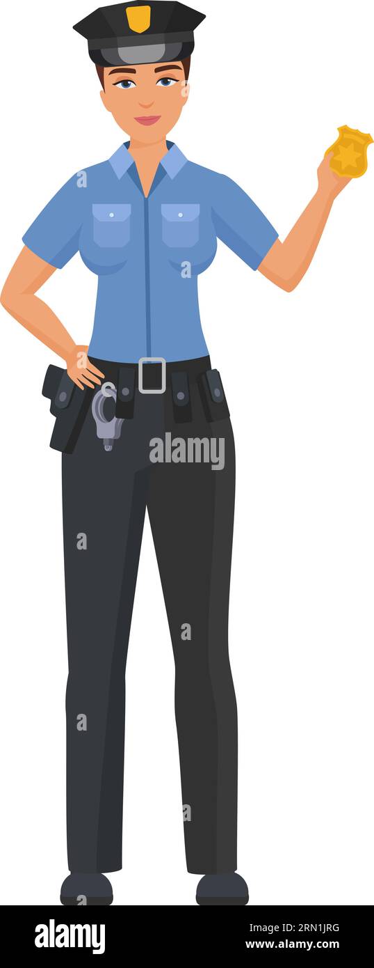 Policewoman shows police badge. Police officer shows identification ...