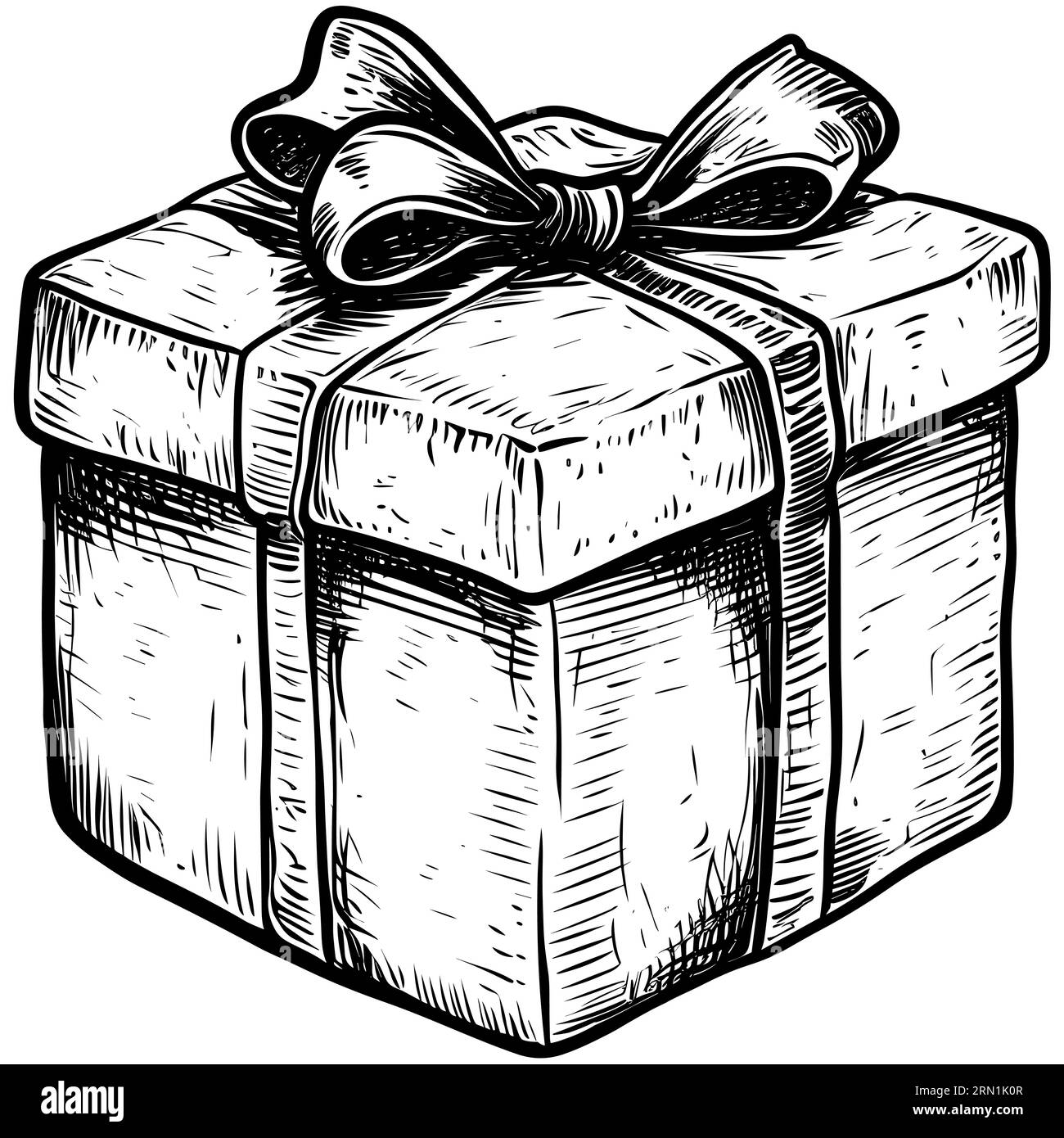 Linocut style illustration of gift box isolated on white background ...
