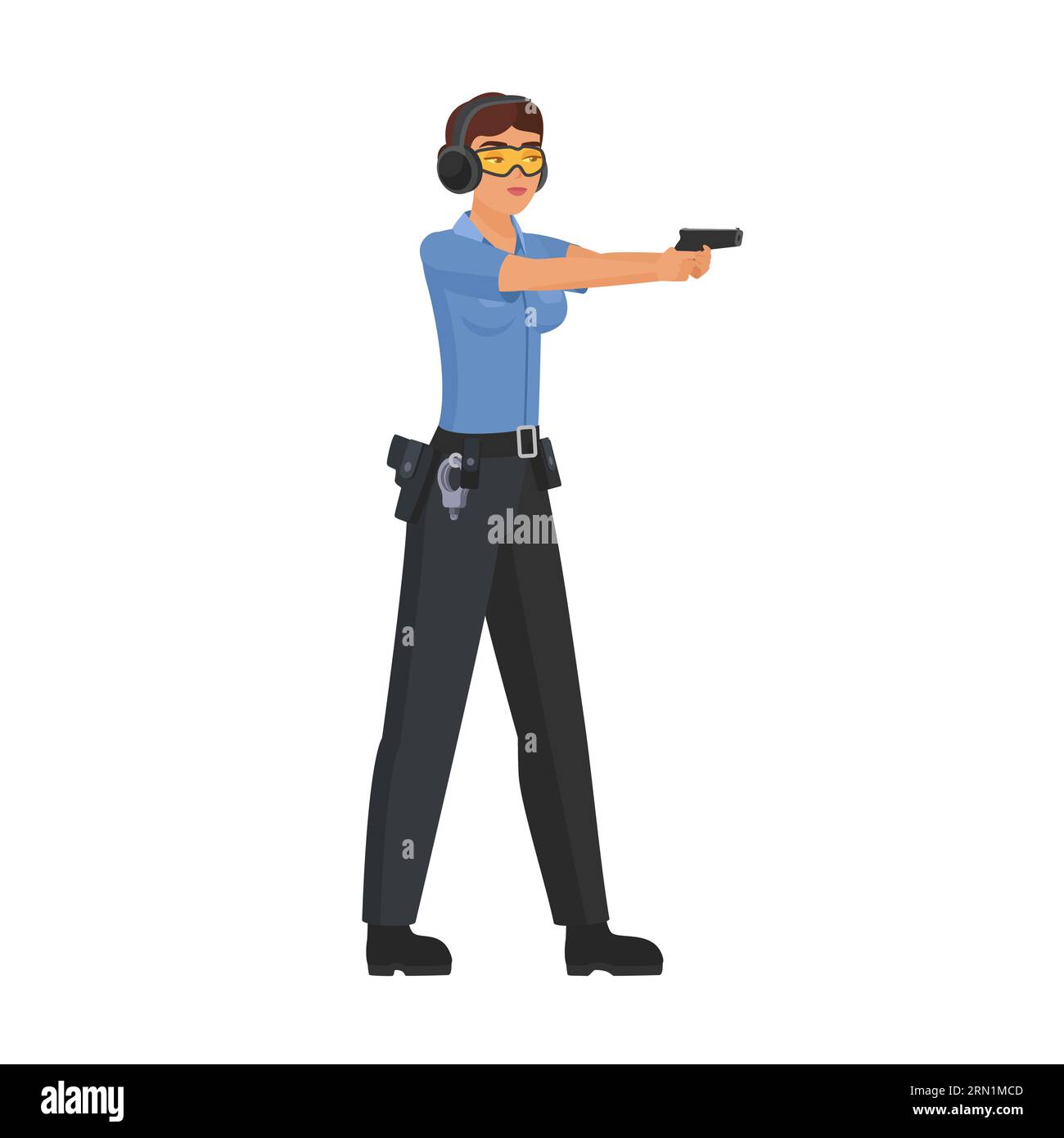 Policewoman training shooting. Female police officer with pointing gun cartoon vector ...