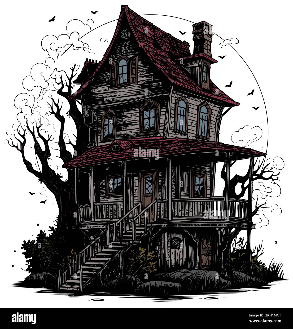 Illustration Of Creepy Haunted House On White Background Stock Vector