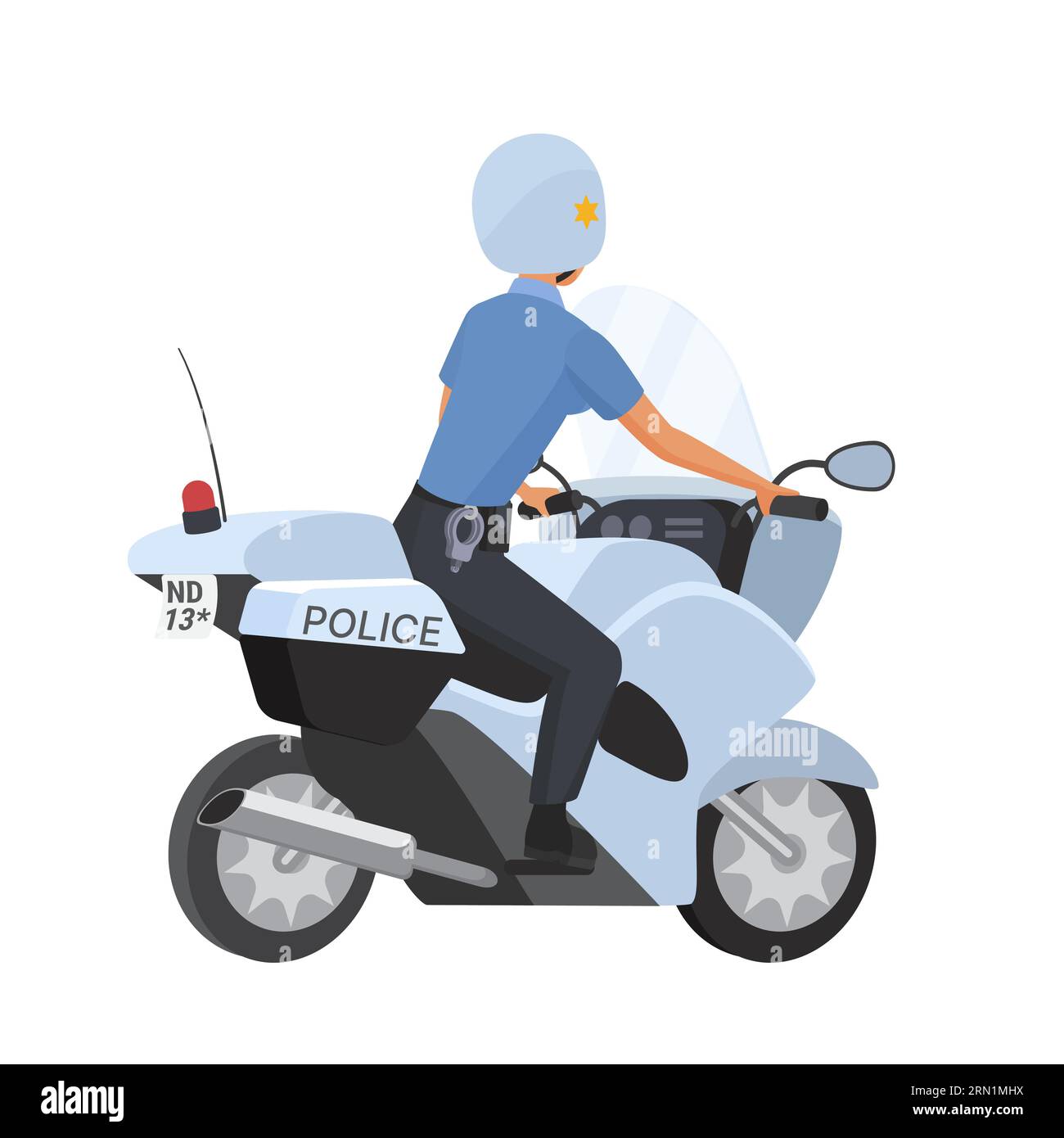 Back view of policewoman riding motorcycle. Patrol police officer on ...