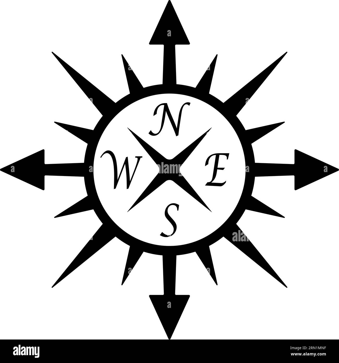 Compass rose abstract vector with four directions in black. Marine ...