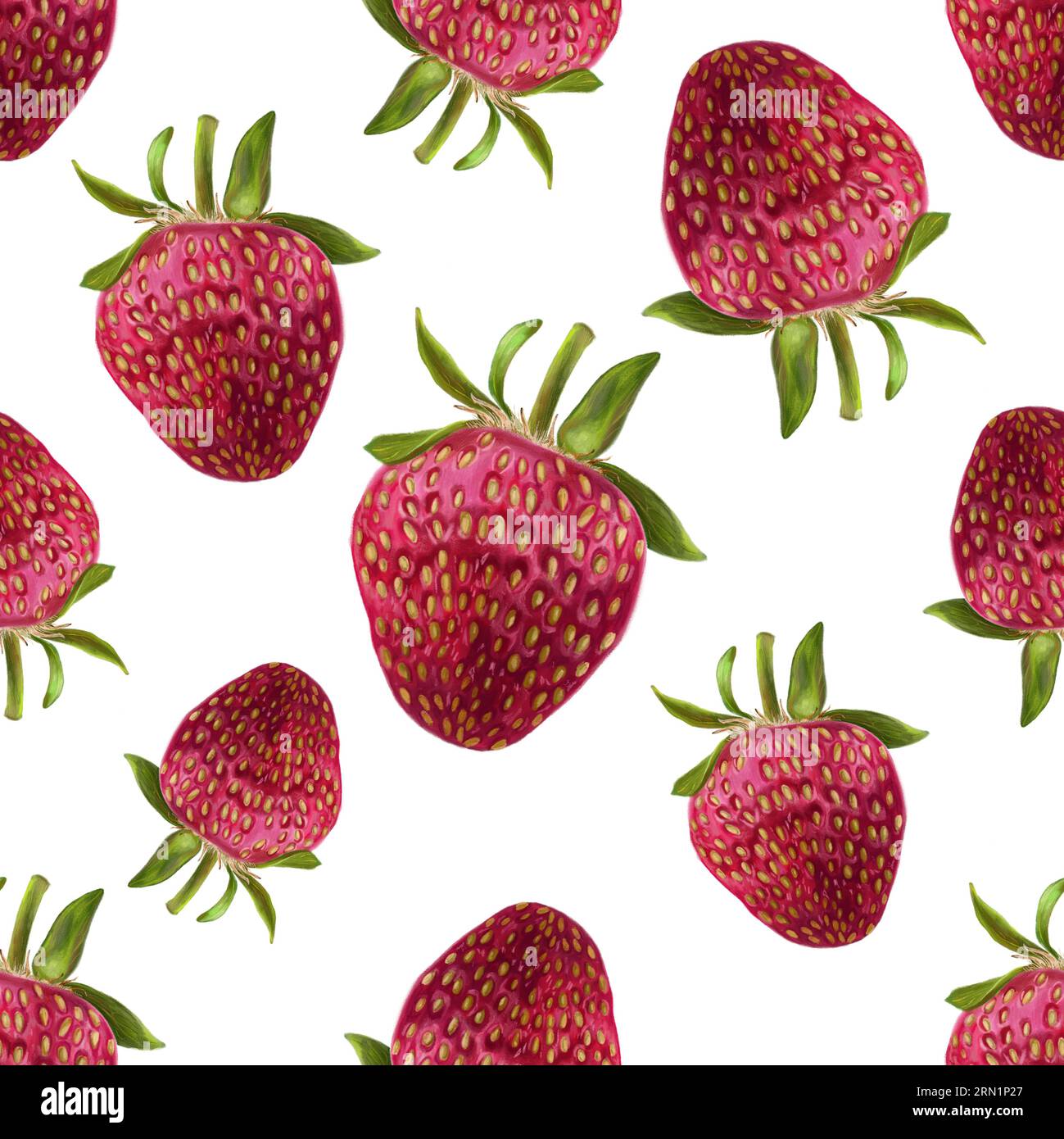 A pattern of red strawberries on a white background. For fabric ...
