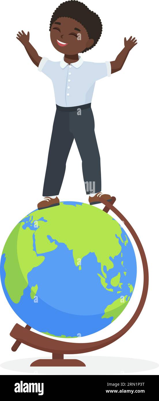 School pupils with earth globe. Geography lesson school cartoon vector ...