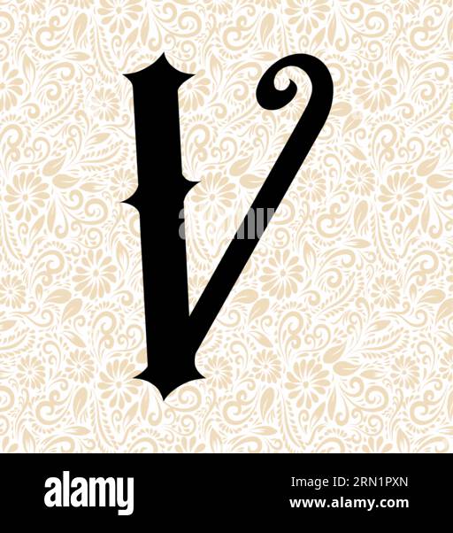 Old Fashioned Alphabet V UPPER , Black alphabet vector, alphabet vector ...