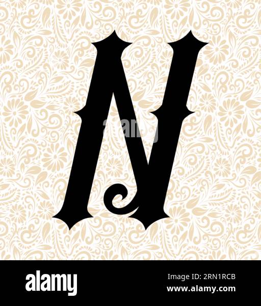 Old Fashioned Alphabet N UPPER , Black alphabet vector, alphabet vector ...