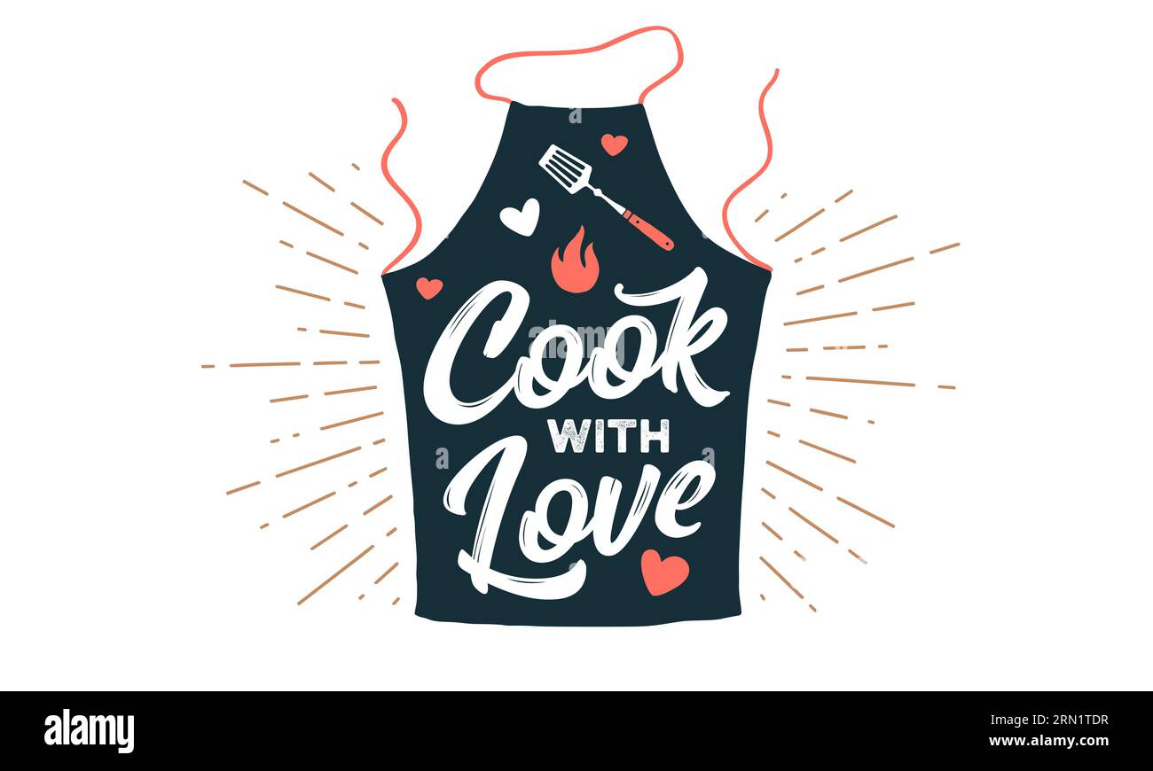 Lettering Cook with Love. Kitchen apron. Wall decor, poster, sign ...