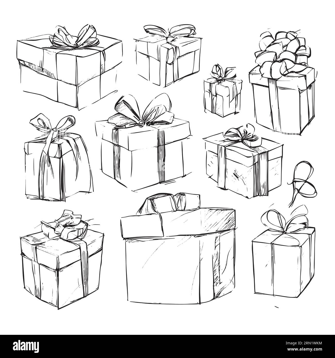 Hand drawn sketch of gift box. Vector illustration isolated on white ...