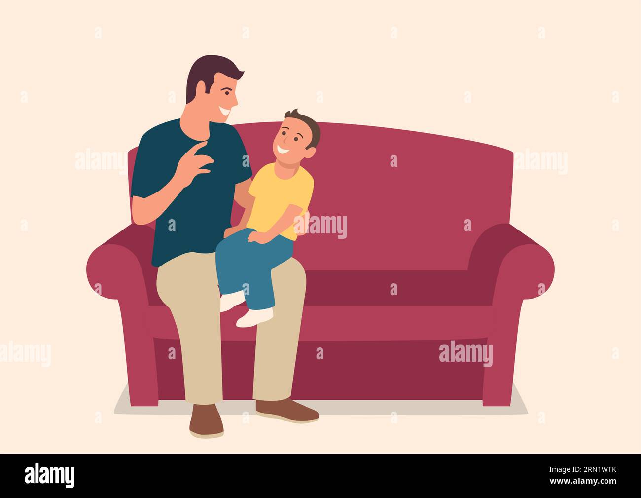 Simple flat vector illustration of a father and his son sitting on the ...