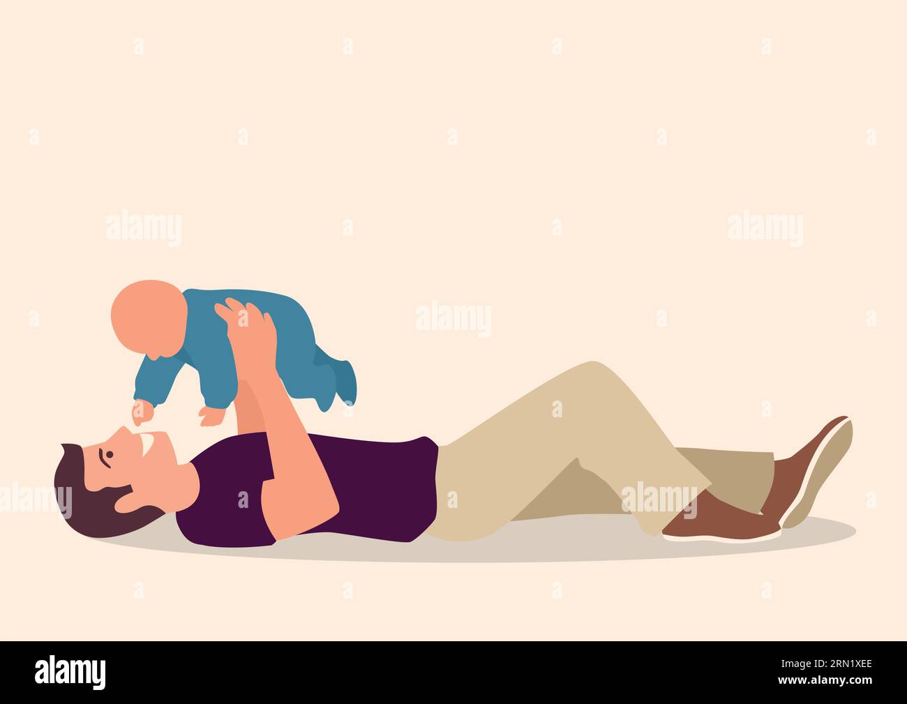 Simple flat vector illustration of a father playing with his baby Stock ...