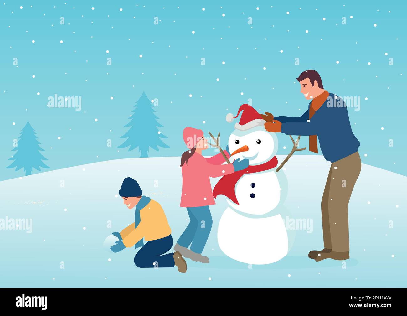 Simple vector illustration of a father playing with his children on ...