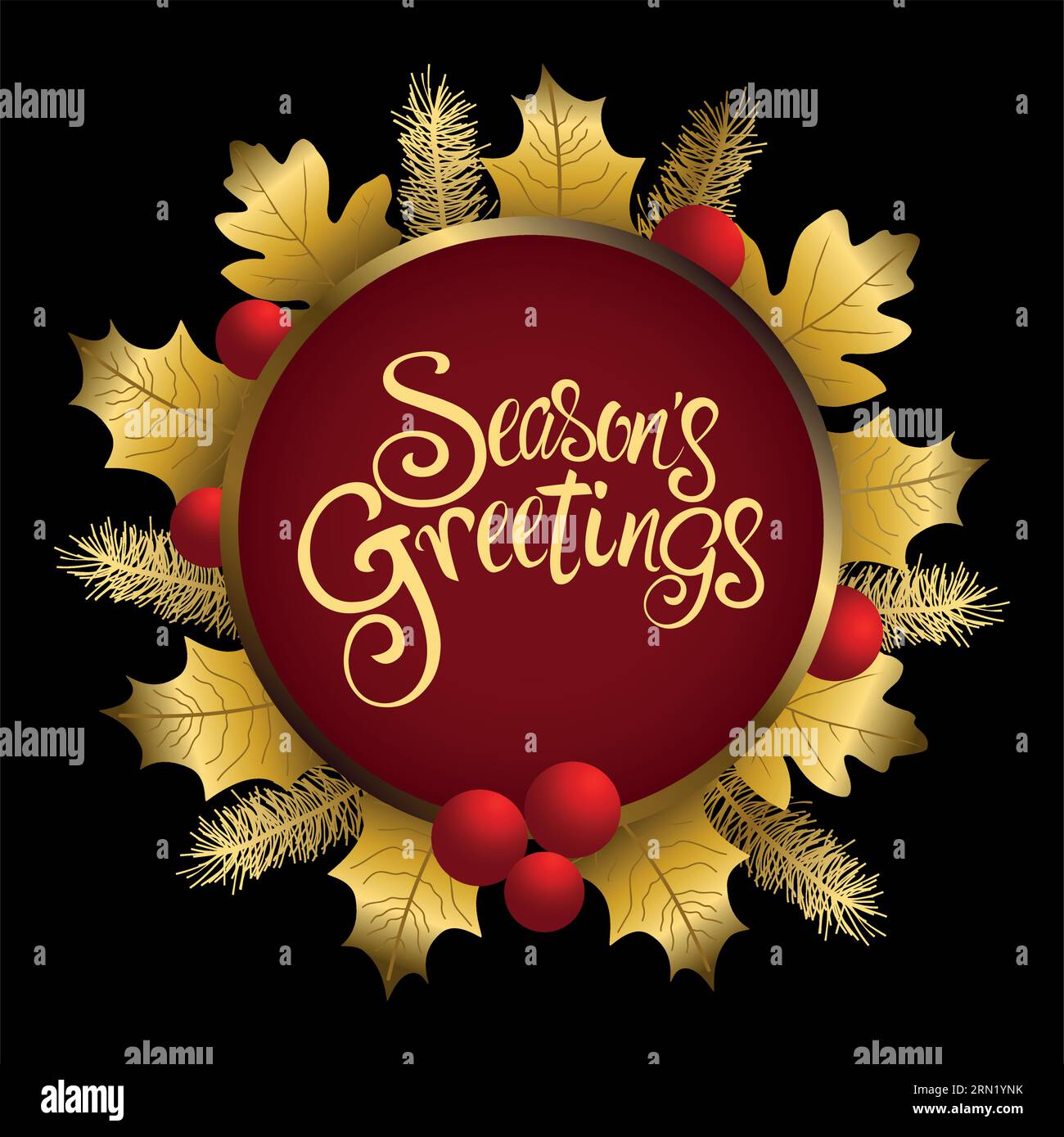 Handwritten Season's Greetings text with decorative gold leaves Stock ...