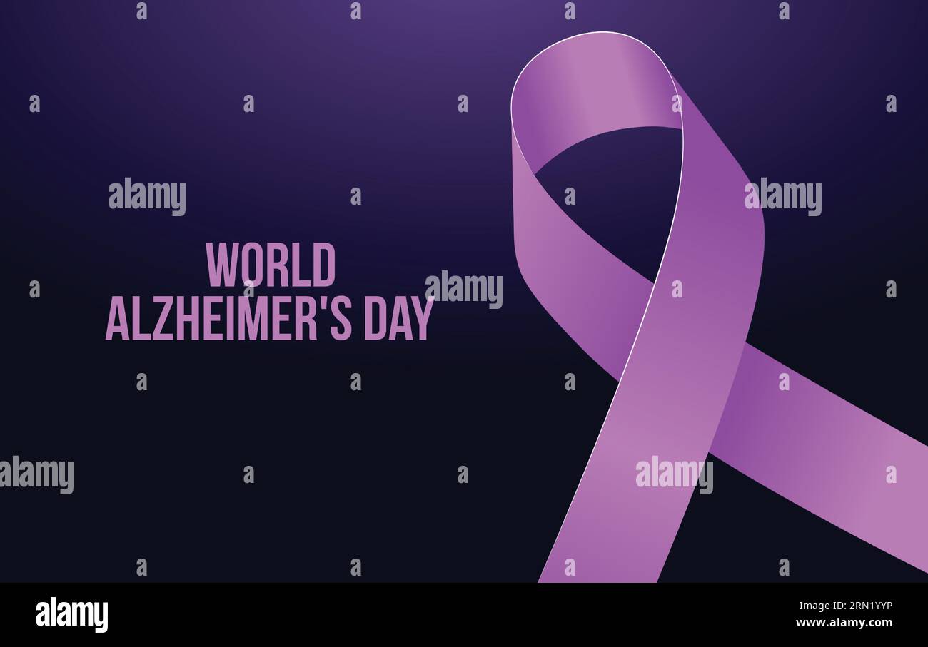 World Alzheimer's Day concept. Banner template with purple ribbon ...