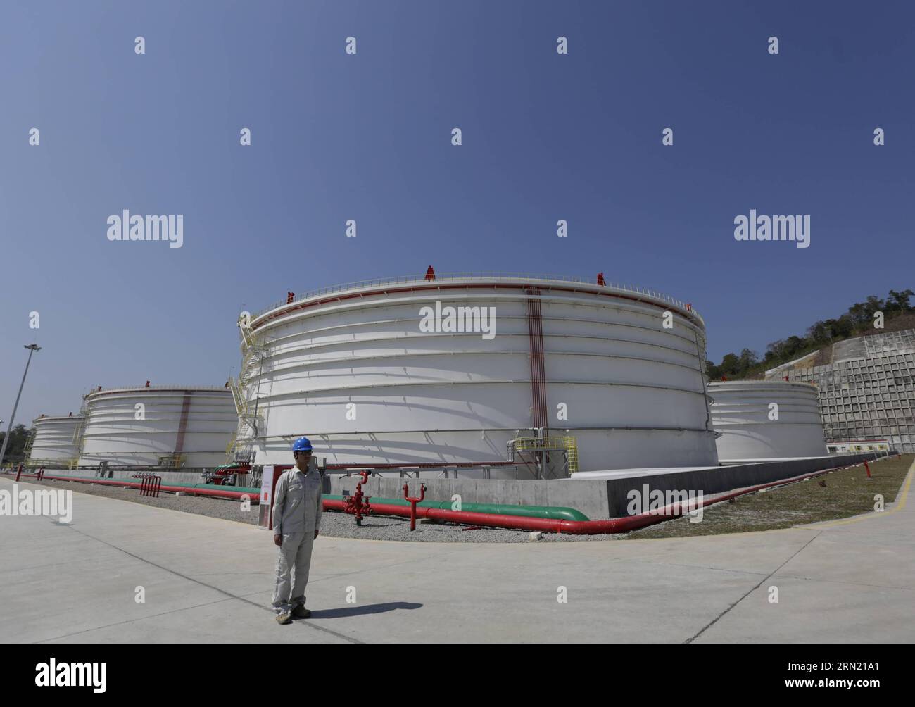 (150130) -- RAKHINE STATE, Jan. 30, 2015 -- Crude oil tanks are seen at ...