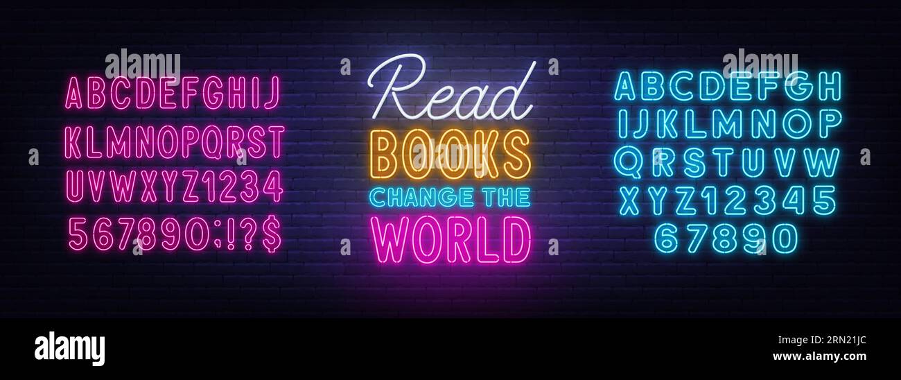 Read Books Change the World neon lettering on brick wall background ...
