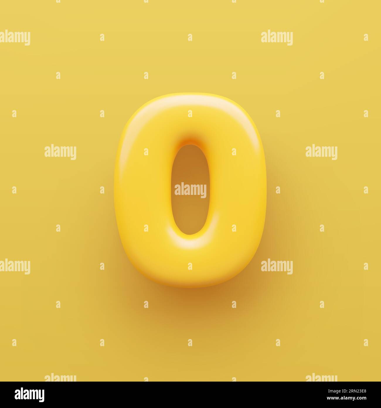 3D Yellow number zero with a glossy surface on a yellow background ...