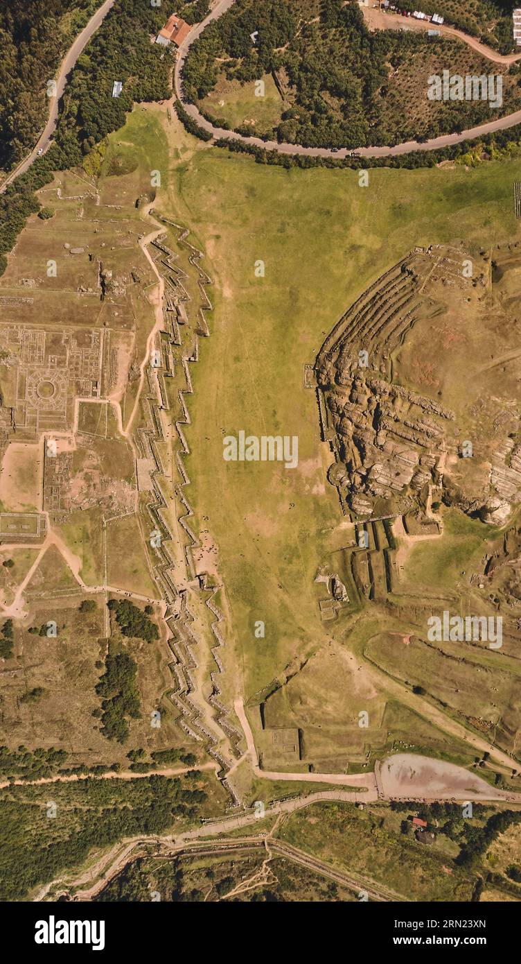 Top view of the inca ruins of Sacsayhuaman on the outskirts of Cusco ...