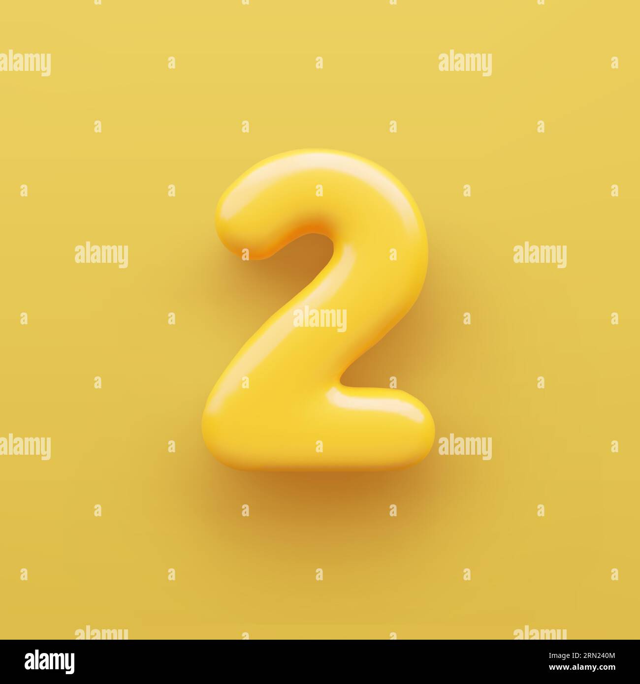 3D Yellow number 2 with a glossy surface on a yellow background Stock ...