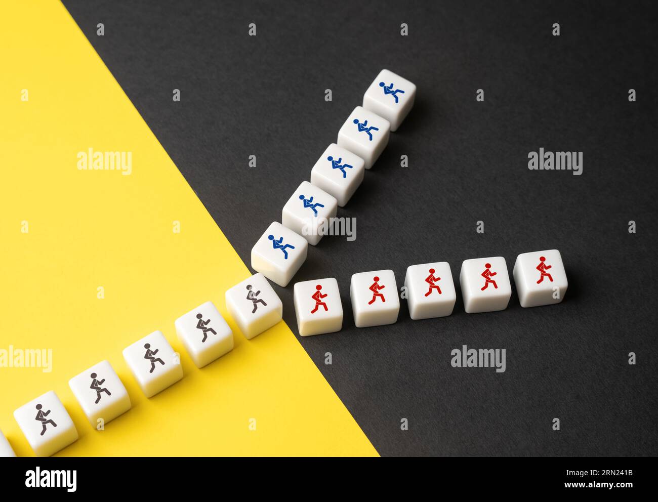 It splits into two currents. People are divided into two groups ...