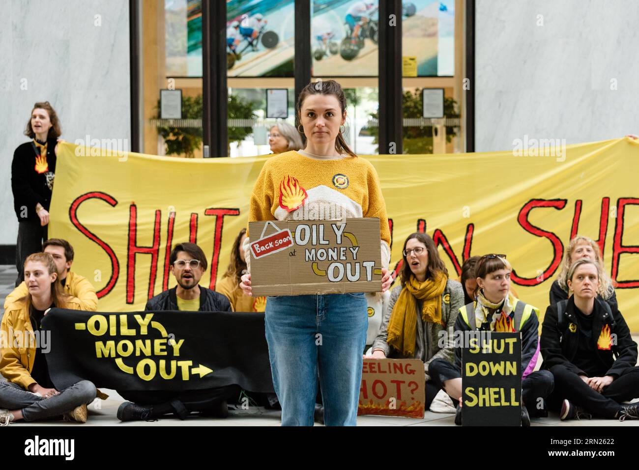 London, UK. 31 August 2023. Fossil Free London protest Shell at their ...