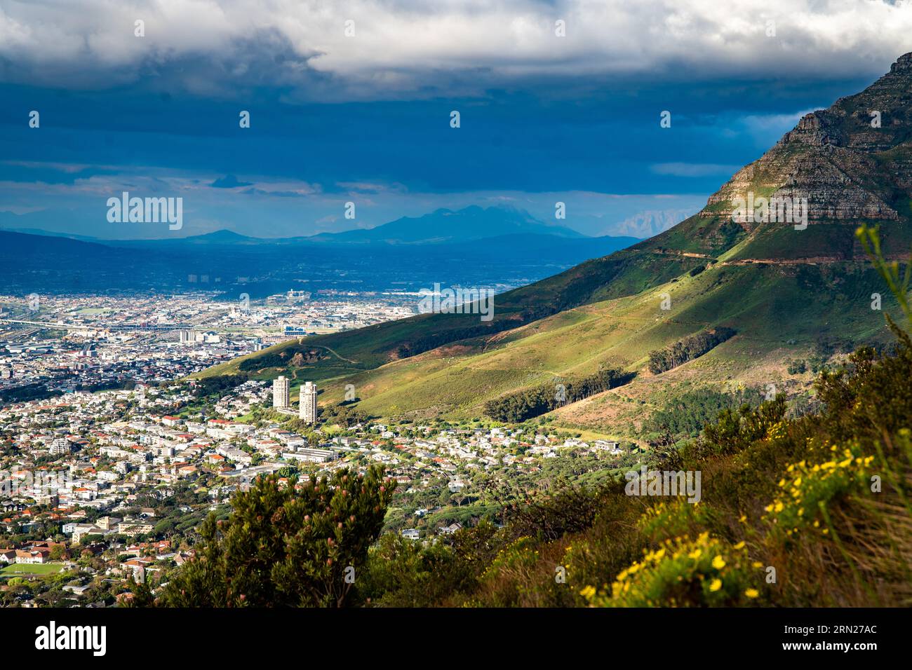 View of Table Mountain from Kloof Corner hike at sunset in Cape Town ...