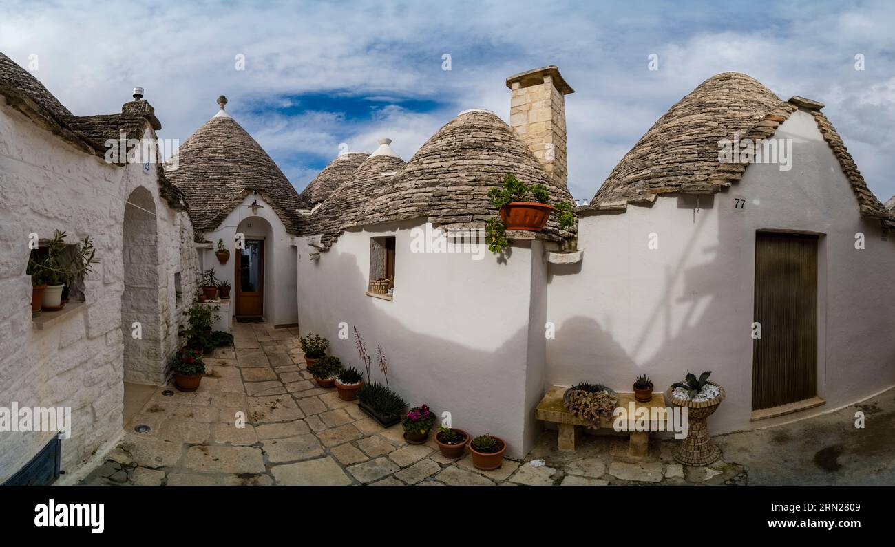 Panoramic view of the trulli, the traditional cone-shaped stone houses ...