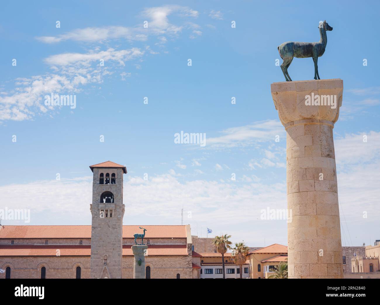 Mandraki port with deers statue, where The Colossus was standing and ...