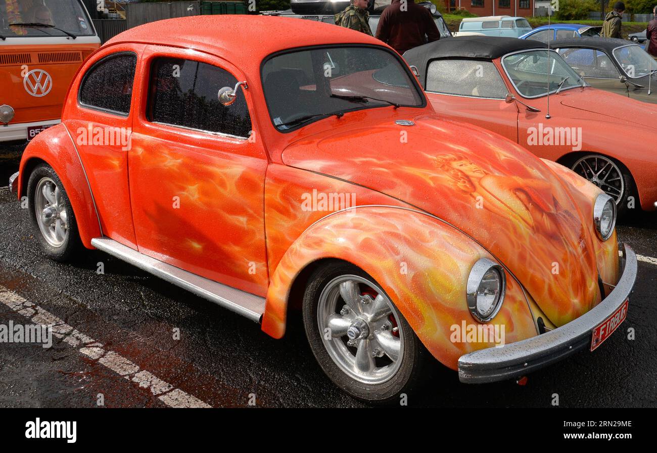 Volkswagen VW Beetle Red Yellow Fire Vintage Retro Show Shine Day Out, Melbourne Victoria Stock ...