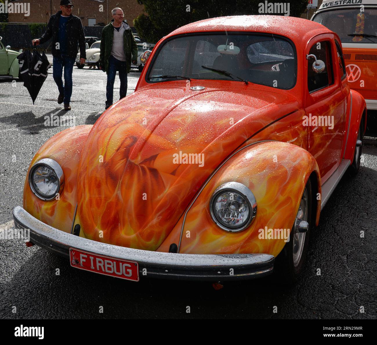 Volkswagen VW Beetle Red Yellow Fire Vintage Retro Show Shine Day Out, Melbourne Victoria Stock ...