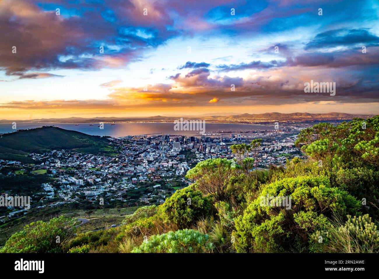 View of Cape Town from Kloof Corner hike at sunset in Cape Town ...