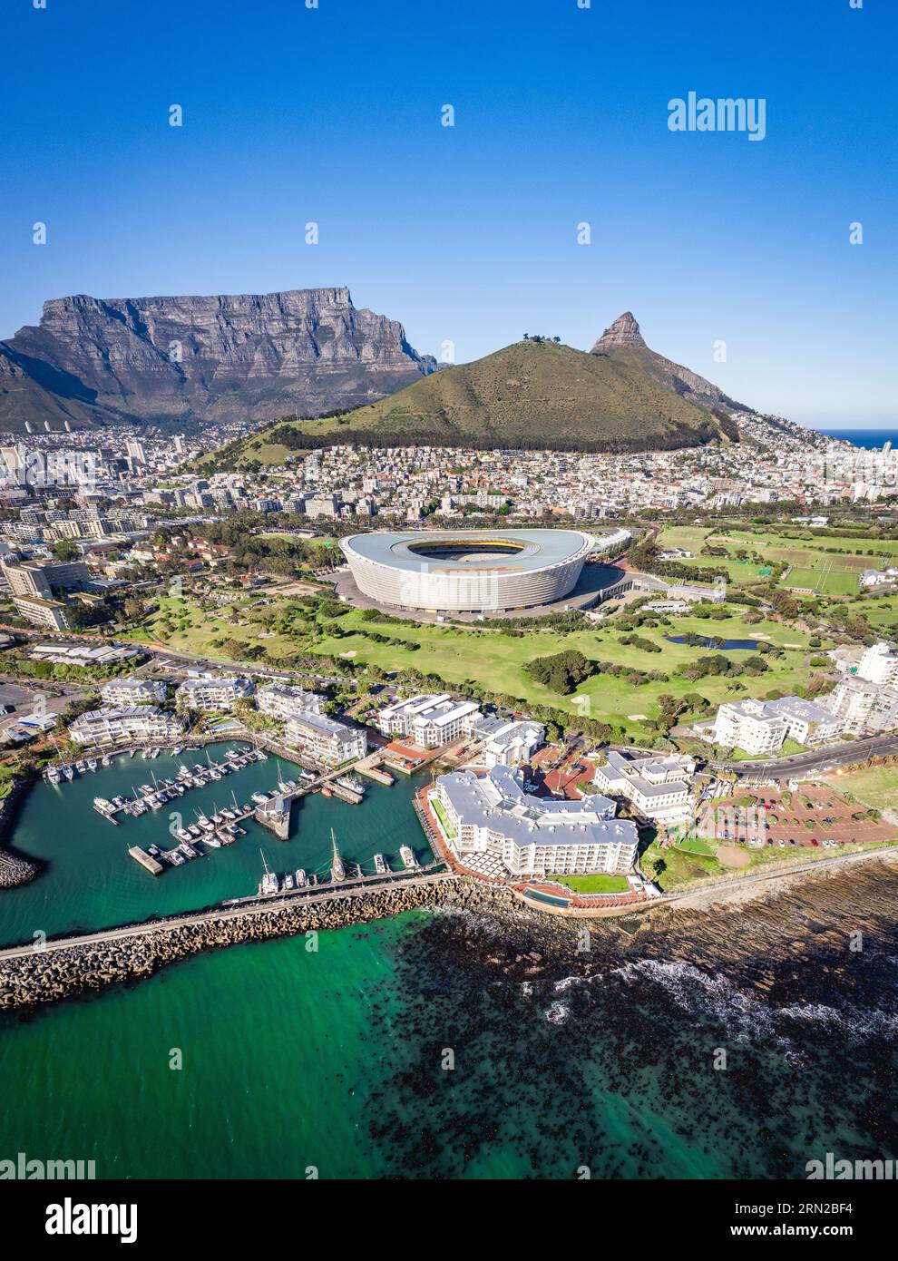 Aerial view of Cape Town Stadium, Kaapstad-stadion, Green Point, in ...