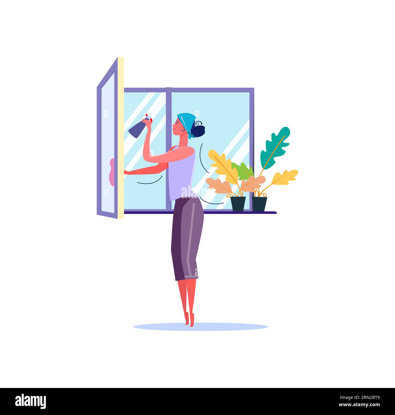 Woman washing window with cloth Stock Vector Image & Art - Alamy