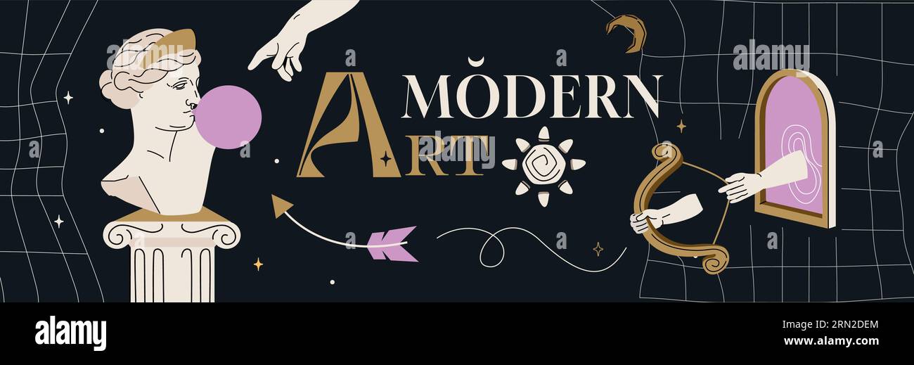 Trendy contemporary design for art exhibition poster. Creative collage ...