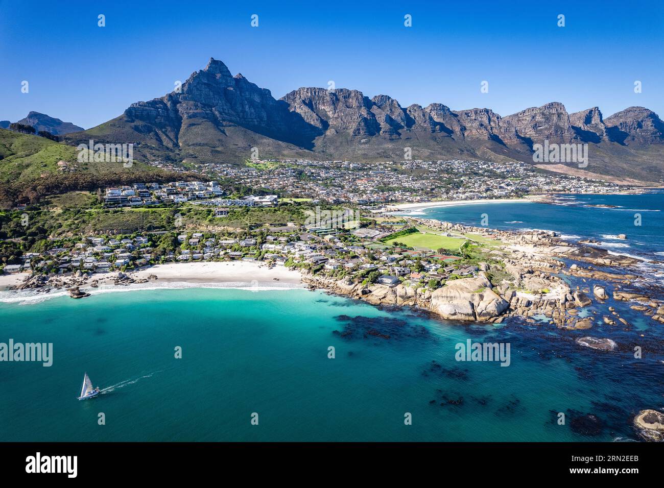 Aerial view of Clifton beach in Cape Town, Western Cape, South Africa ...