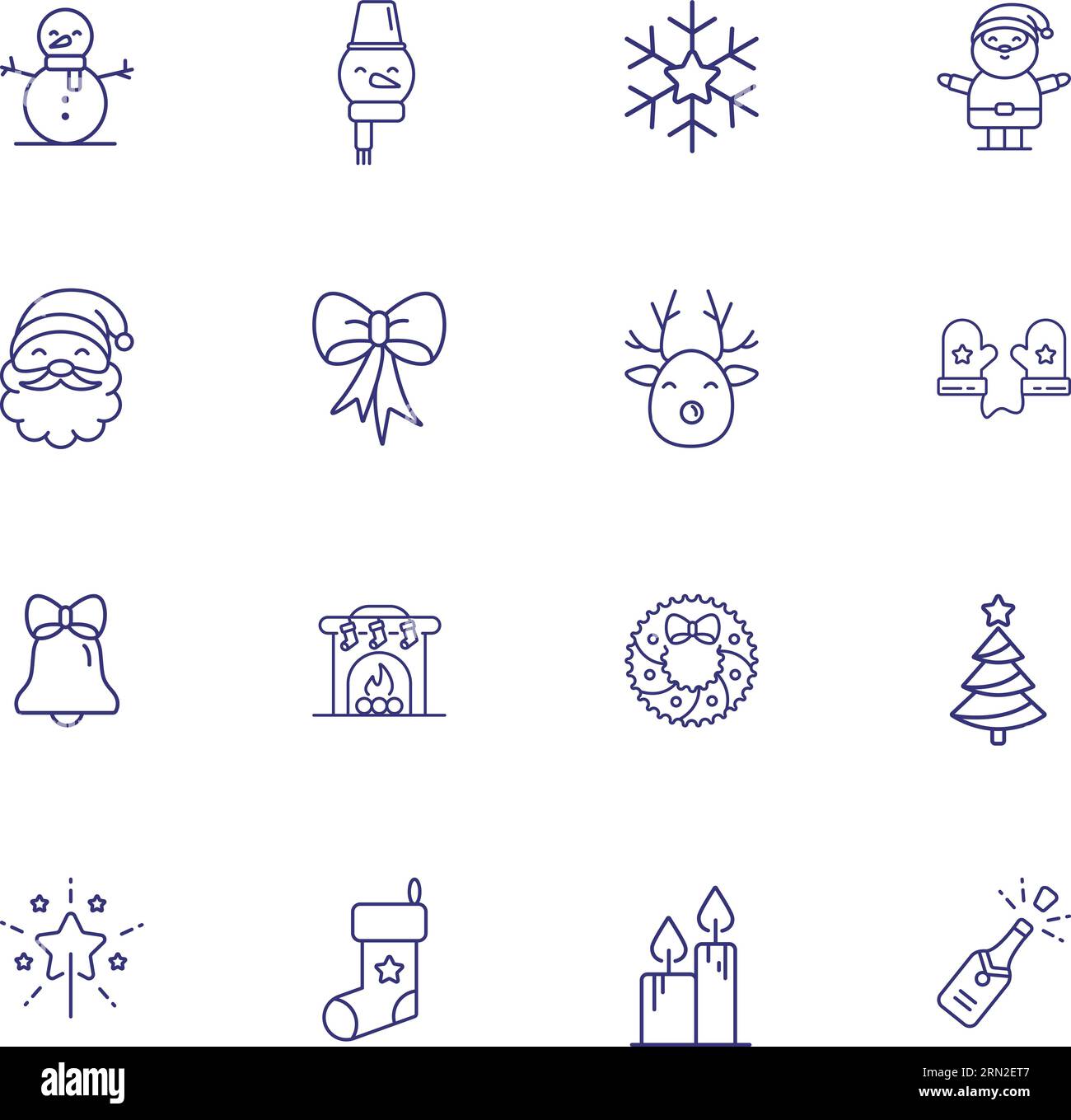 Christmas line icon set. Characters, Santa Claus Stock Vector Image ...