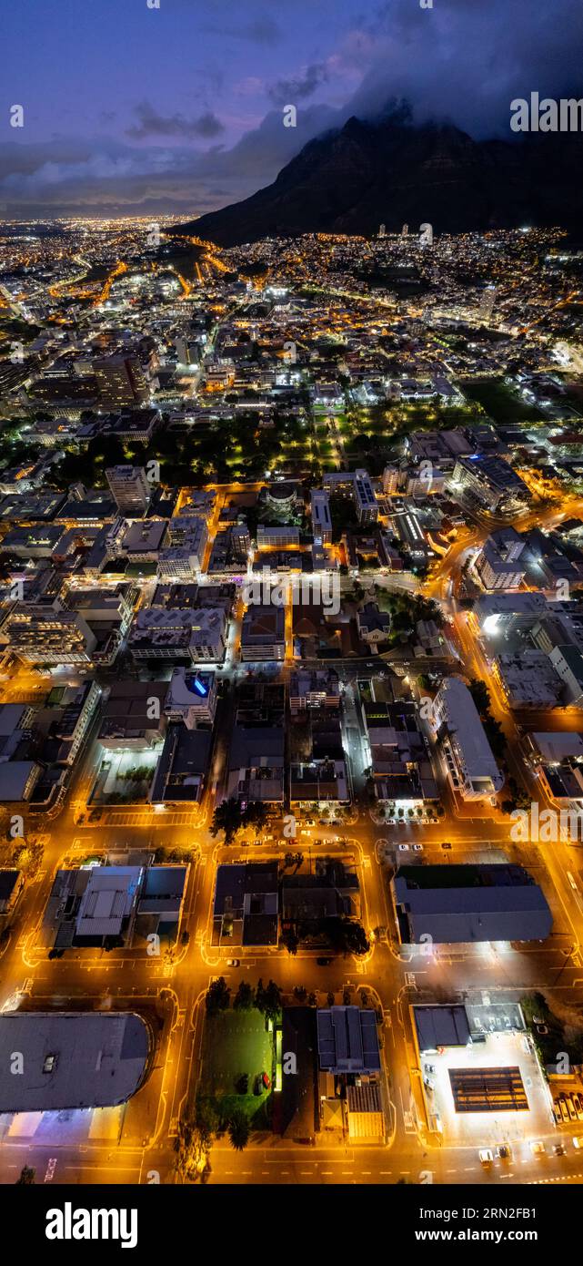 Aerial view of Cape Town city centre at sunset in Western Cape, South ...