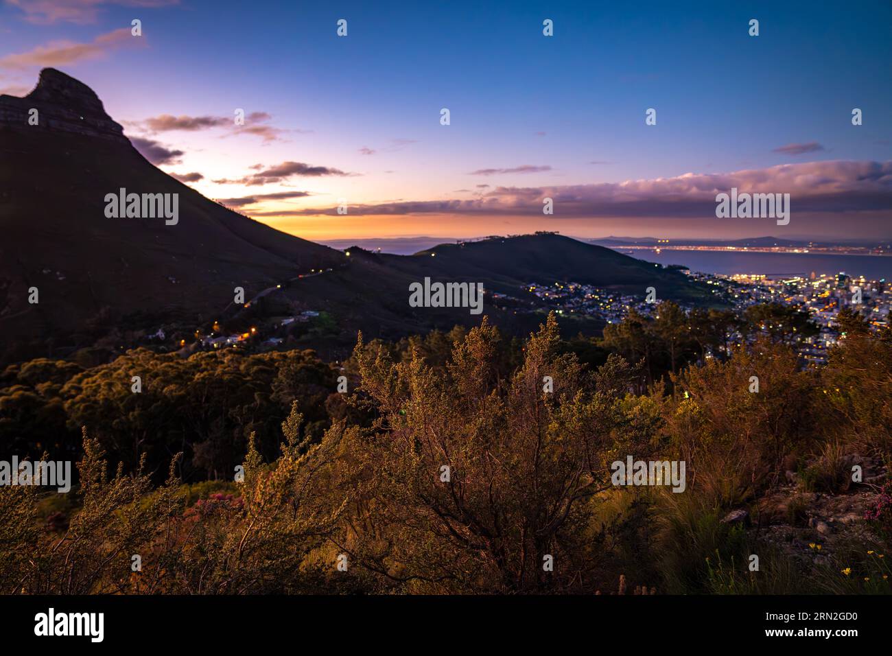 View of Lion's head from Kloof Corner hike at sunset in Cape Town ...