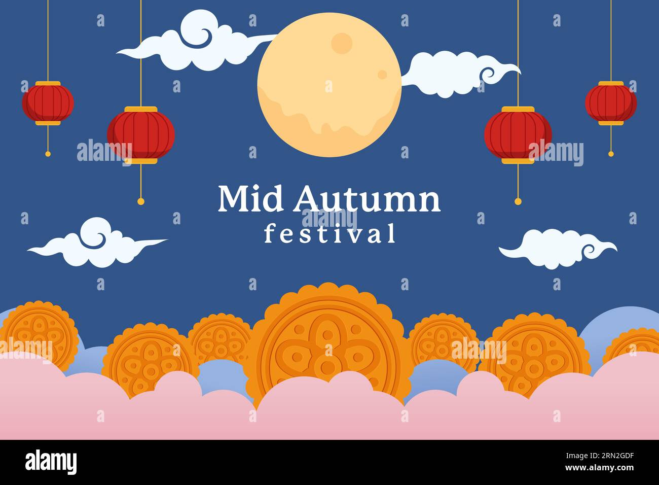 mid autumn festival background illustration with mooncake, cloud, and ...