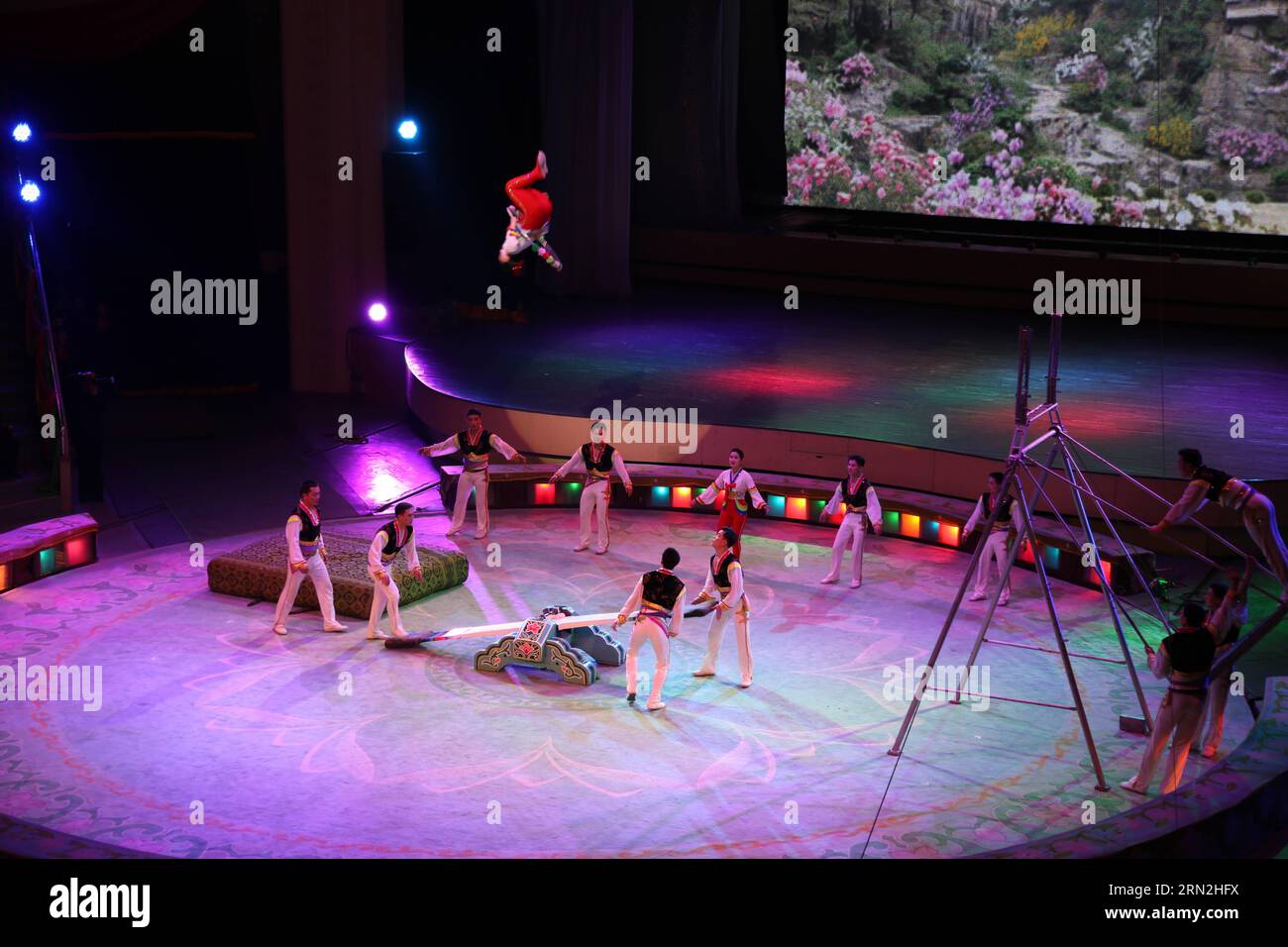 Acrobats perform during an acrobatic show to celebrate the ...